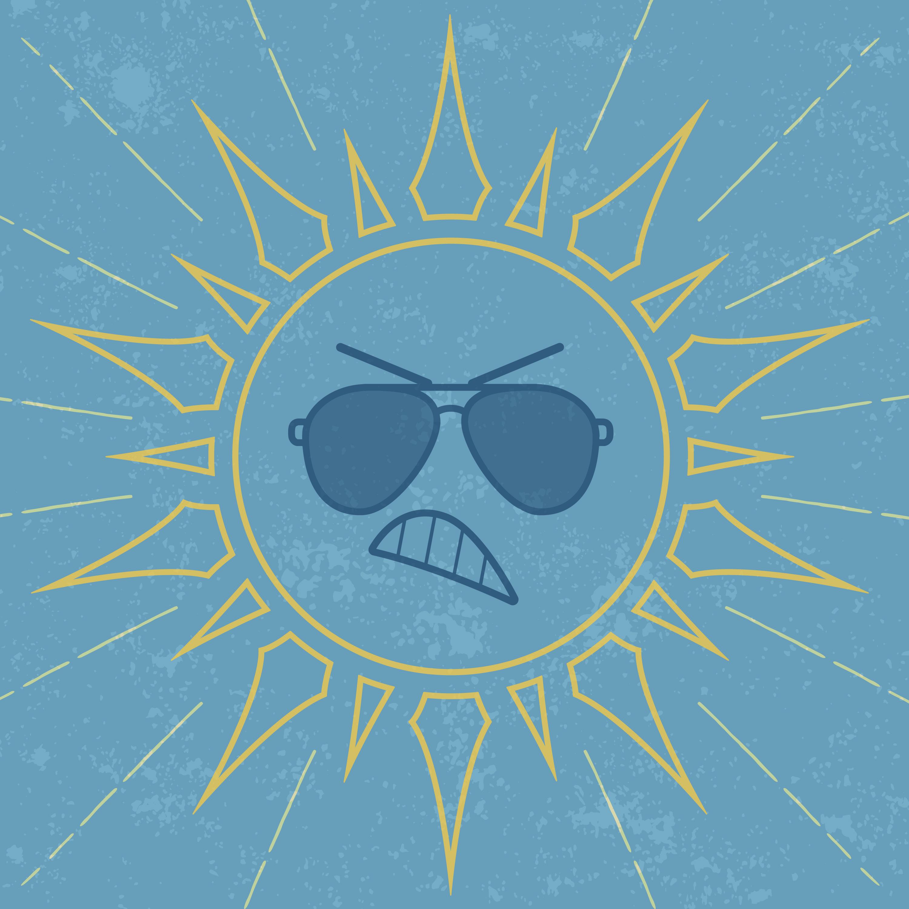 Angry looking sun with sunglasses graphic